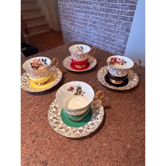 Vintage | Kitchen | Windsor Bone China Rainbow Tea Cup Saucer Set Gold ...